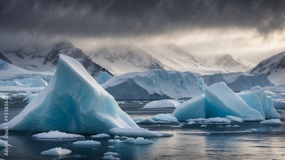 Majestic Frozen Landscape of Towering Glaciers and Icebergs in the ...