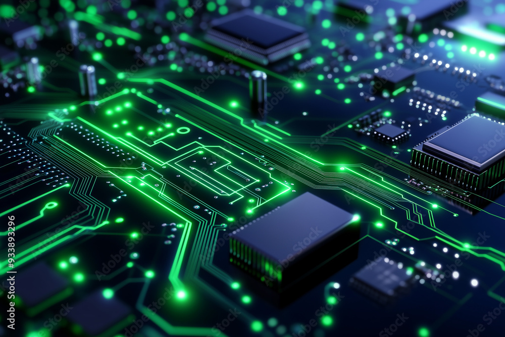 digital circuit creating a futuristic scene. showcasing intricate ...