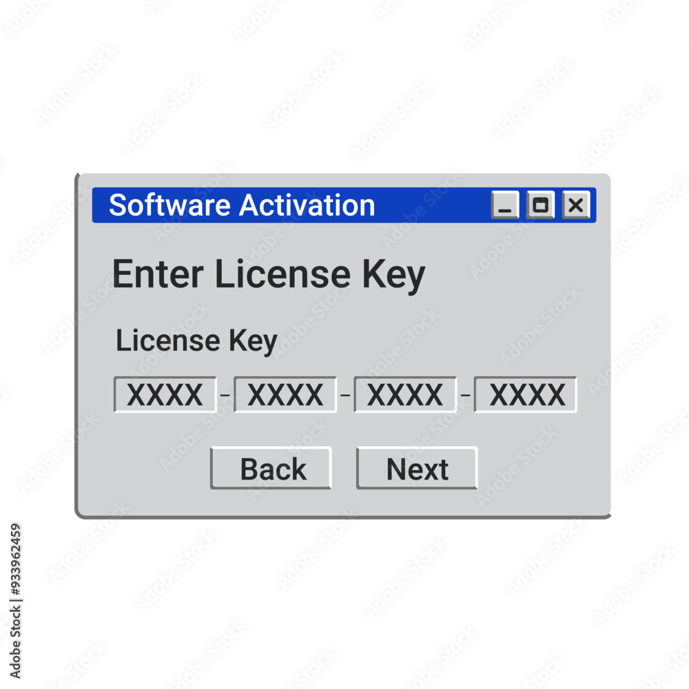 Old software activation message on screen. Enter license key window ...
