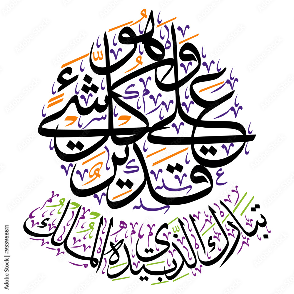 Wa howa alla kulli shayin qadir, sorah mulk ayat no1 in arabic quranic ...