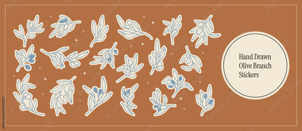 Elegant botanical graphic set. Hand drawn monogram olive branch ...