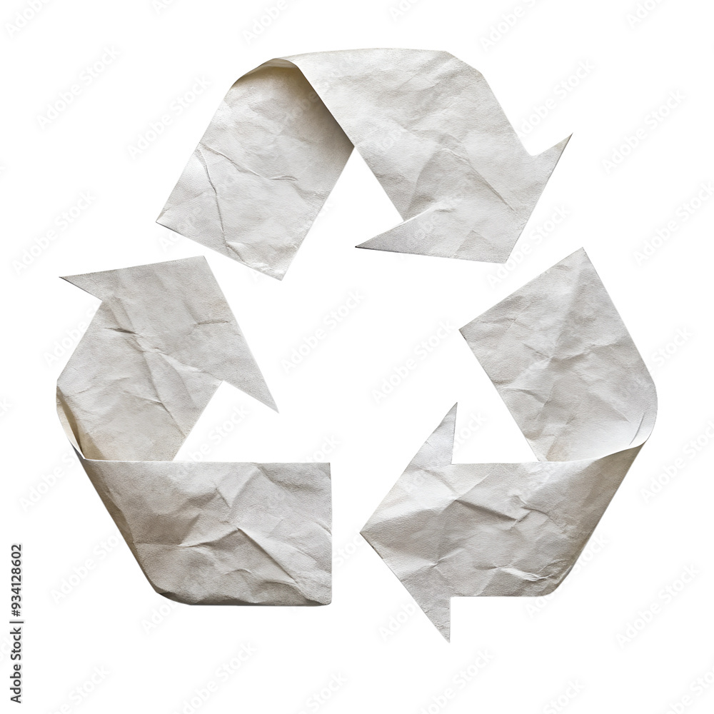 White crumpled paper recycling symbol, clean eco-friendly icon ...