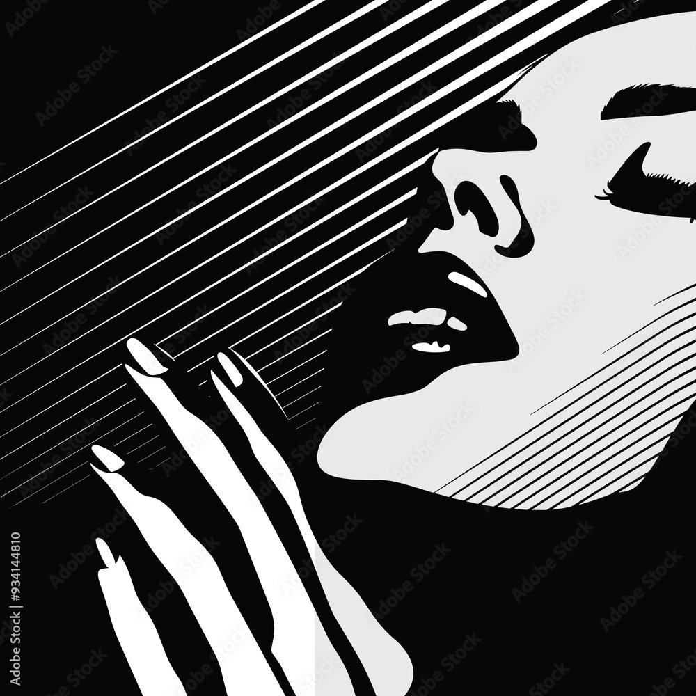 Silhouette with intense expression representing emotion in black and ...