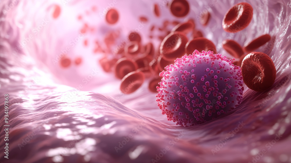 Immune cells interact with red blood cells in vibrant bloodstream ...