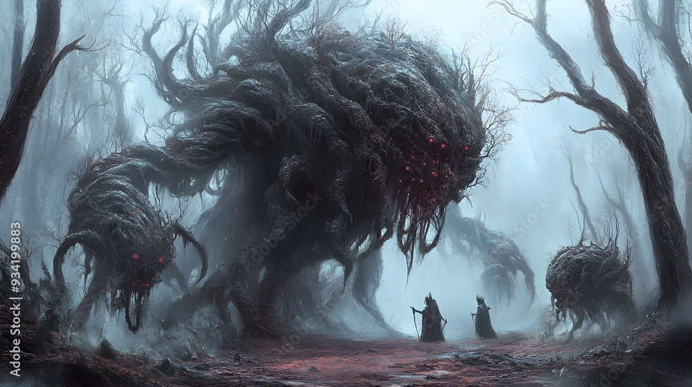 Primordial Haunted Forest with Bizarre Tree Like Creatures and Gothic ...