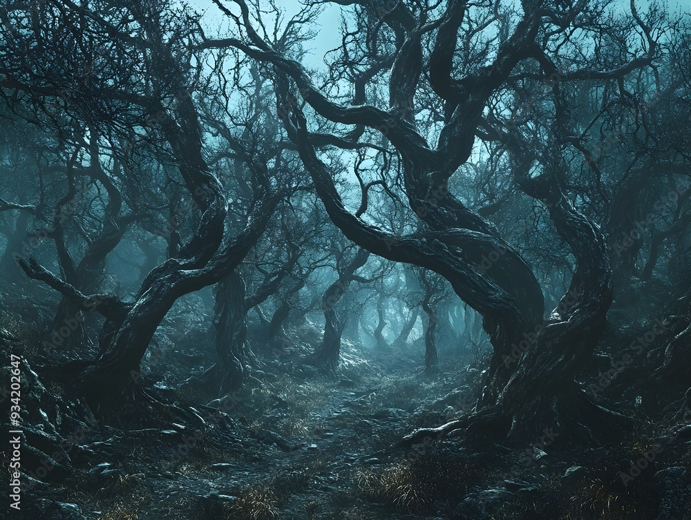Twisted Animated Trees in a Foreboding Haunted Forest of Fantasy ...
