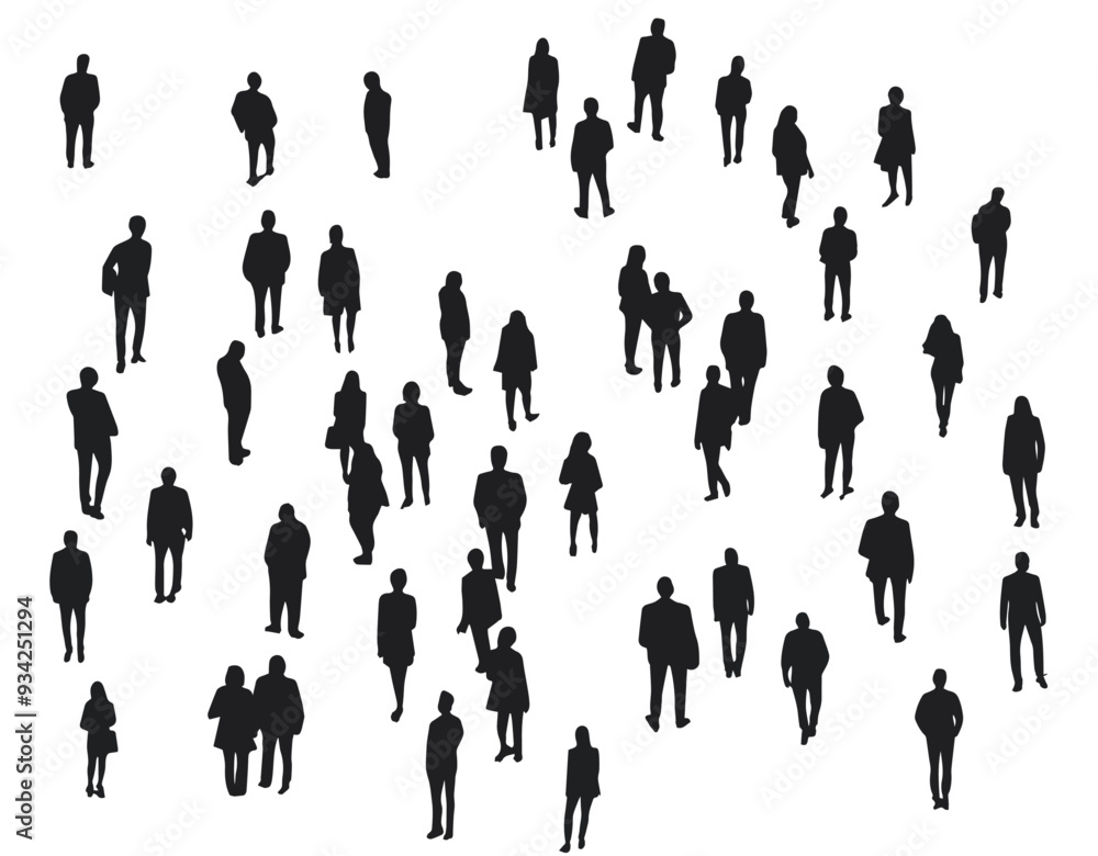 axonometric people, isometric silhouettes, flat vector, crowd Stock ...