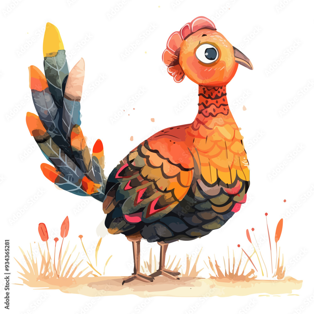Vector illustration of a cartoon animation of turkey bird, painted in ...