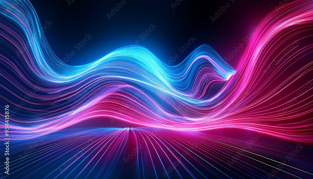Futuristic wavelengths in blue and pink neon colors creating a rhythm ...