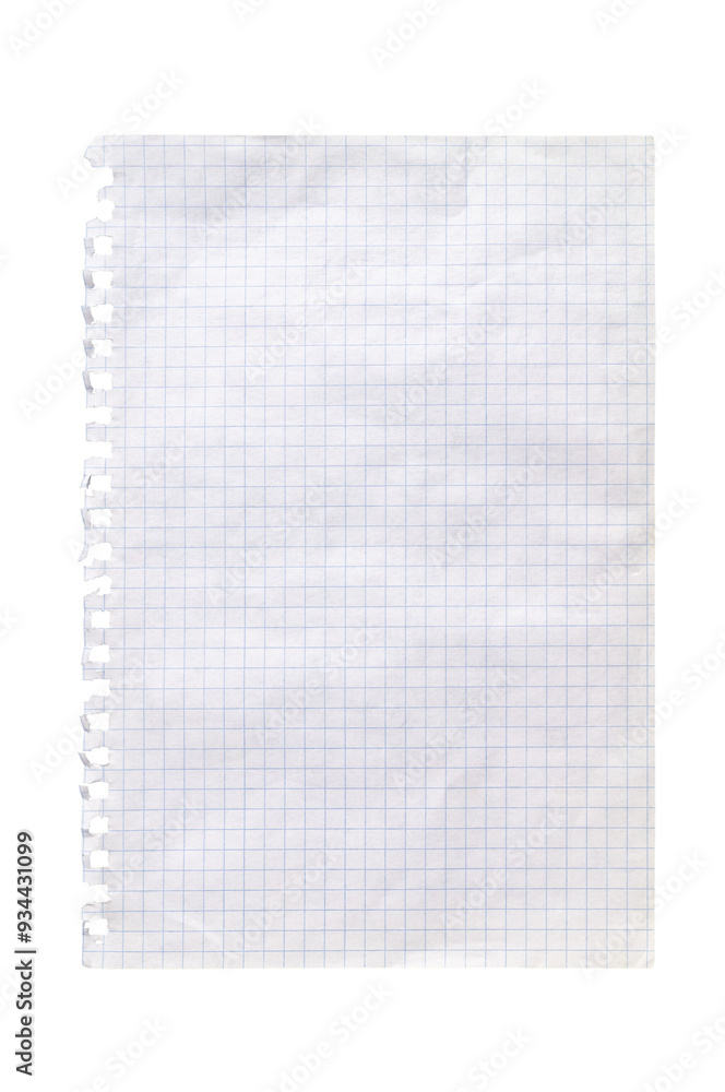 Torn sheet of white checkered paper isolated on transparent background ...