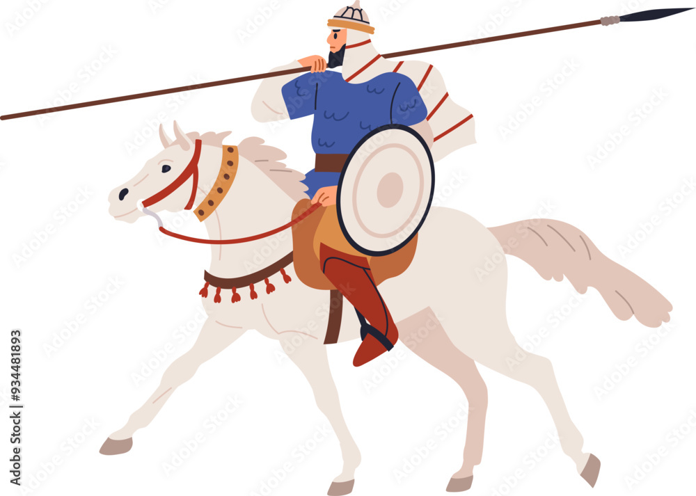 Arab warriors riding horseback. Historical Arabian horse rider, armored ...