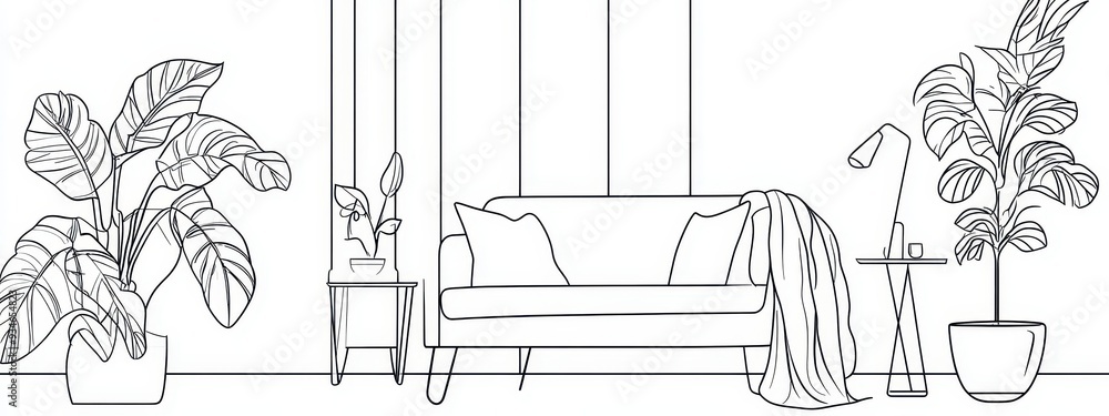 Line interior home art room design illustration outline sketch ...