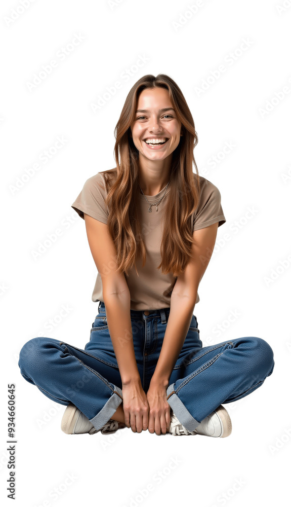 Woman in transparent Background, Woman Smiling Sitting Down Stock Photo ...
