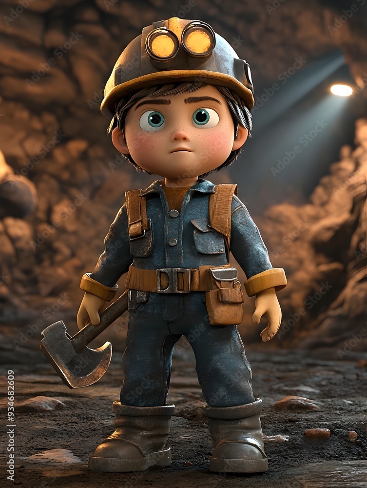 Full body 3D animated boy character in a miner s uniform wearing a ...