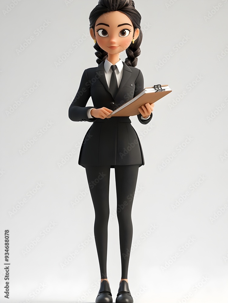 Full body 3D animated female journalist character in professional ...