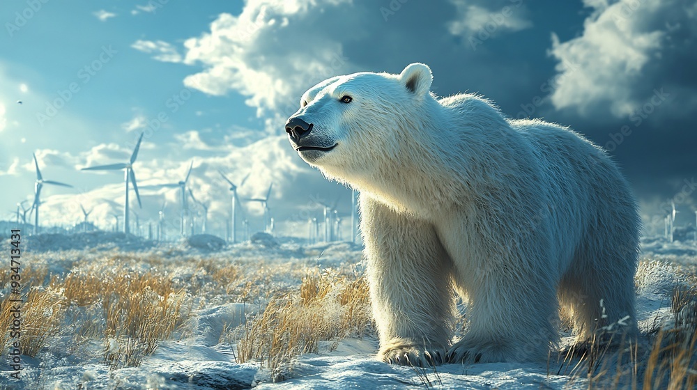 Melting ice caps due Climate Change with polar bears struggling to ...