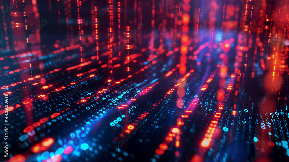 Abstract Digital Background Featuring Flowing Binary Code and Dynamic AI Algorithms Showcasing ...