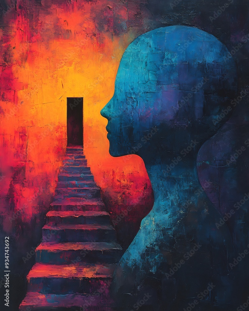 Mind's Escape surreal image of human head small door side opening into ...