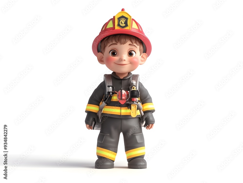 Full Body 3D Animation of a Boy in Firefighter Uniform Standing at the ...