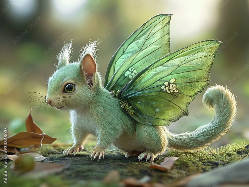 Enchanted Six-Legged Squirrel with Actias Luna Moth Wings and a Leafy ...