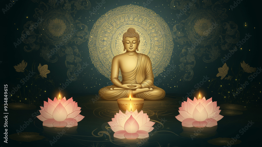 Wishing you a joyful Buddha Purnima! Happy Vesak Day! Vector artwork ...