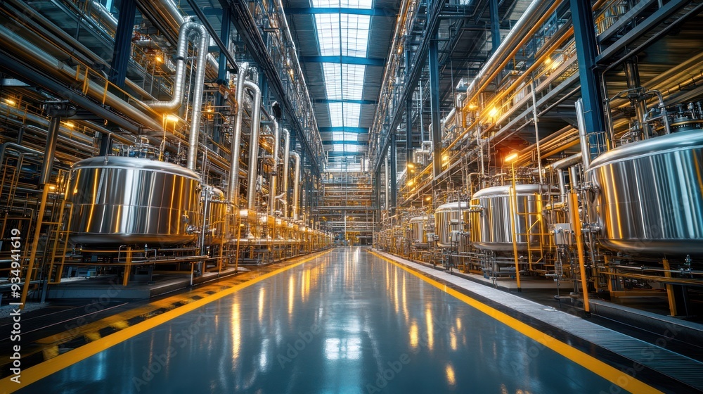 A modern manufacturing plant with state-of-the-art equipment, focused ...