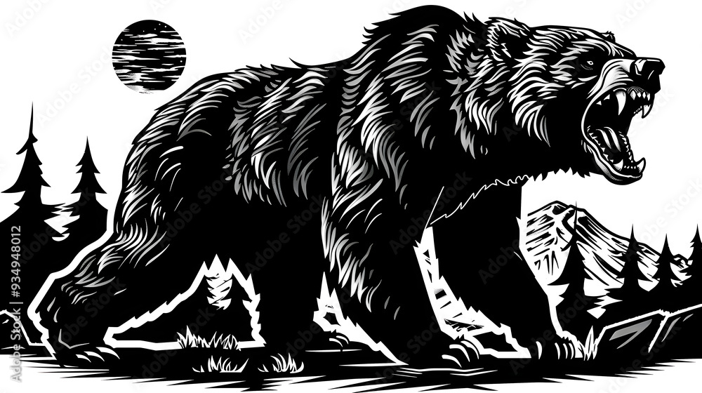 a very angry bear with stunning detailed scenery, pay attention to each ...