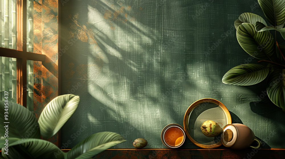 A classic color palette with deep green, soft ivory, warm brown, and ...