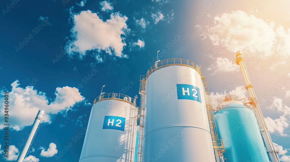 Ilustración de Stock Hydrogen Energy Storage Concept: Large Industrial ...