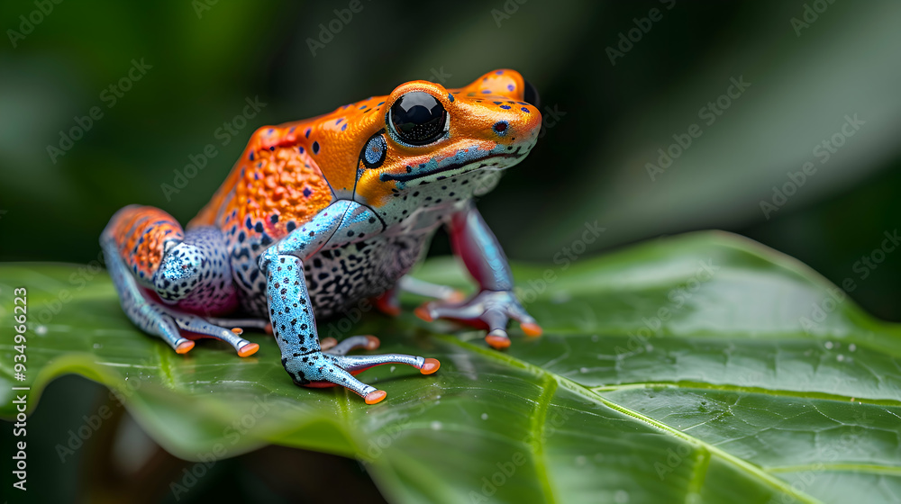 Amazonian Milk Frog sitting on a large leaf, its vibrant colors ...