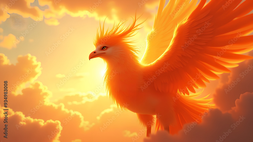 cinematic keyframe featuring a reincarnated Phoenix rendered as a mid ...