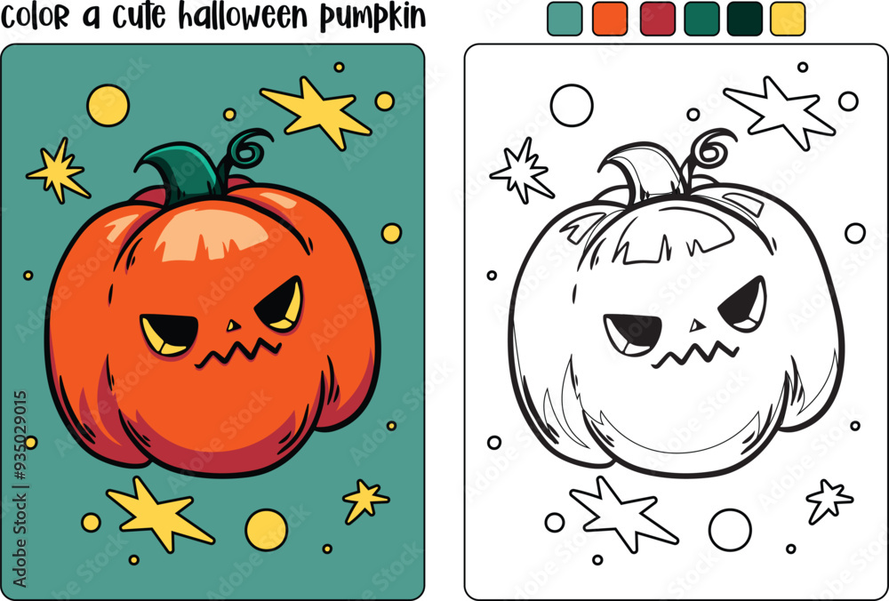 Halloween pumpkin coloring pages for kids. Handdrawn autumn ...