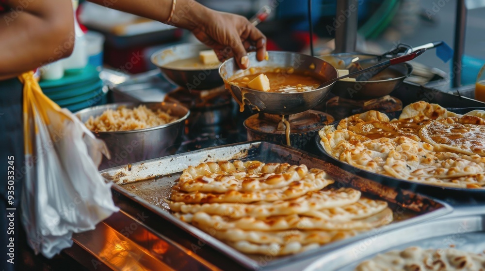 The making of Roti Canai, also known as Roti Prata, a popular Indian ...