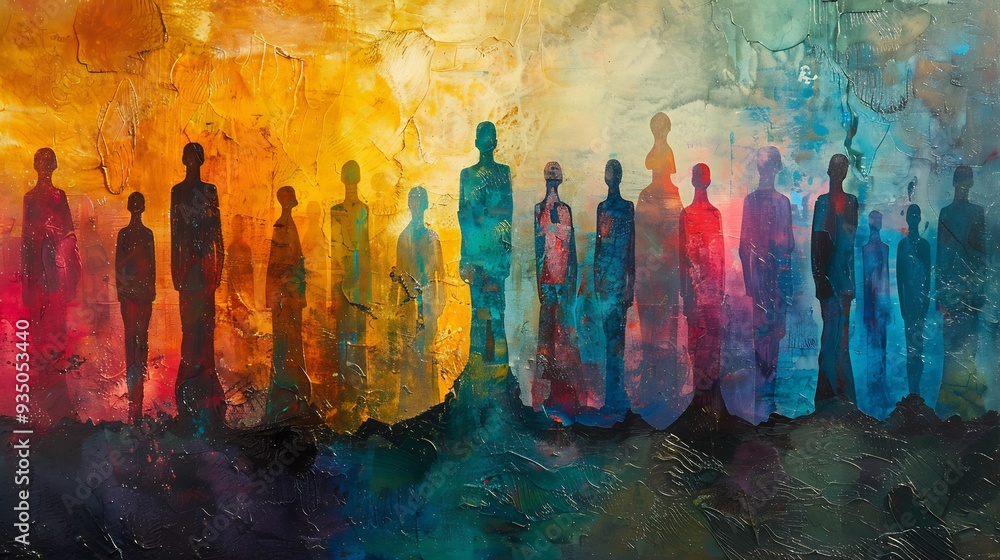 Abstract Unity Diversity abstract painting where diverse human figure ...