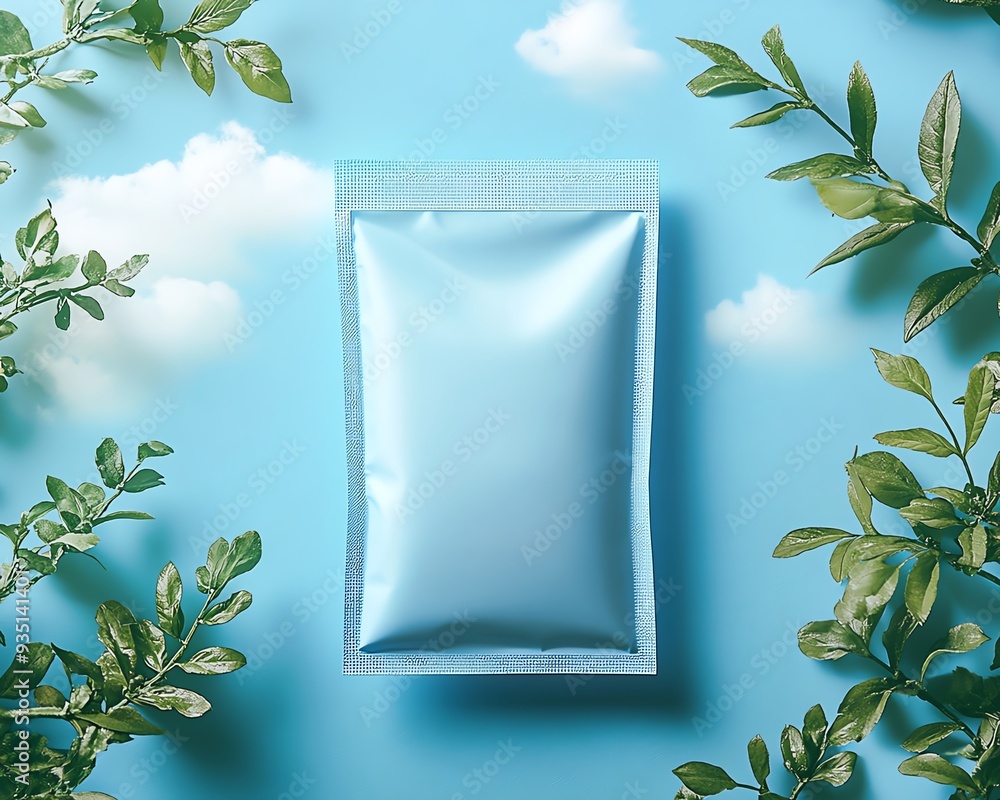 Clean matte sky blue box for skincare sachets, with a matte sky blue ...