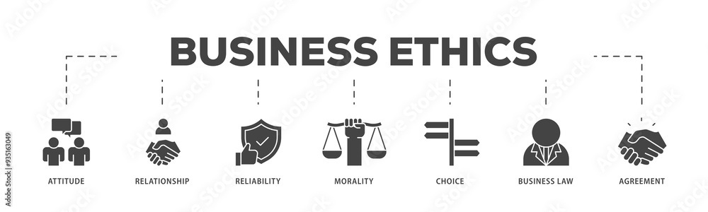 Business ethics icons process structure web banner illustration of ...