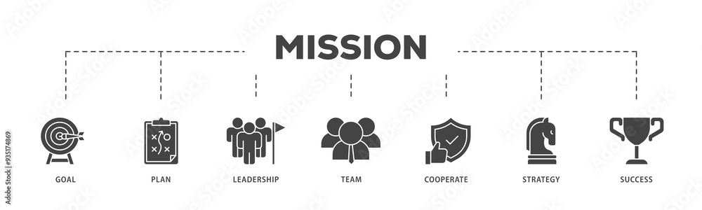 Mission icons process structure web banner illustration of goal, plan ...