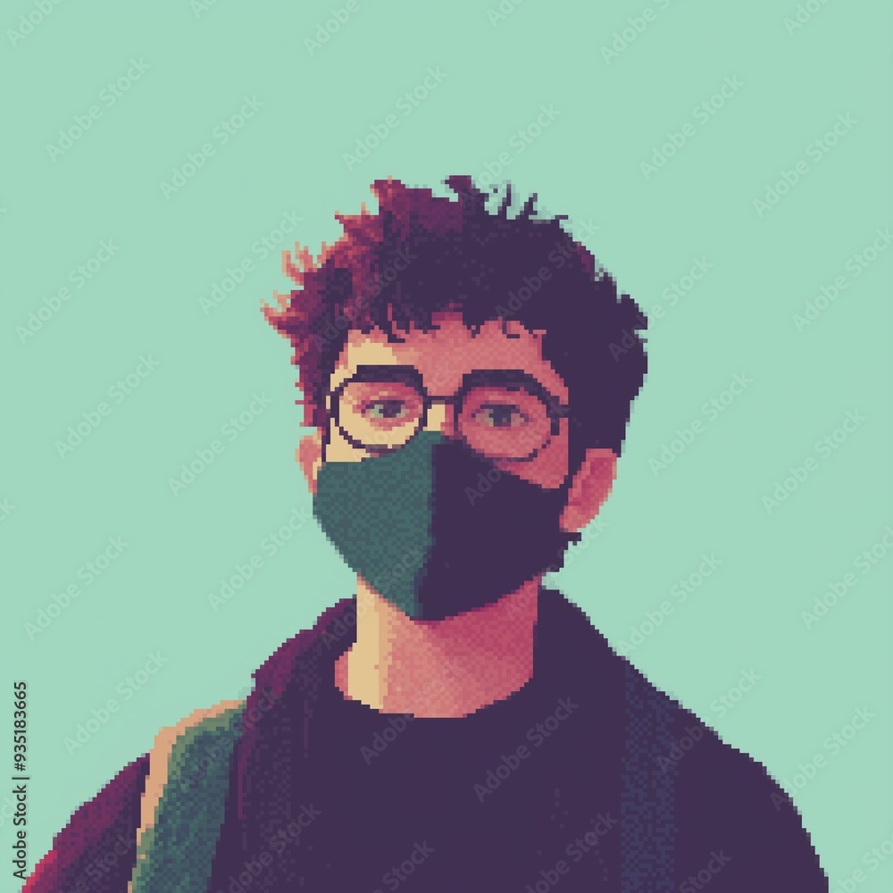 Stock-Illustration „person in a mask and glasses pixel art avatar ...