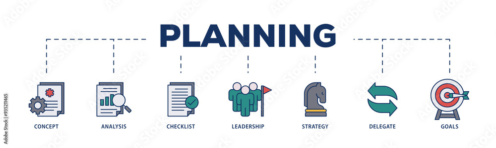 Planning icons process structure web banner illustration of concept ...