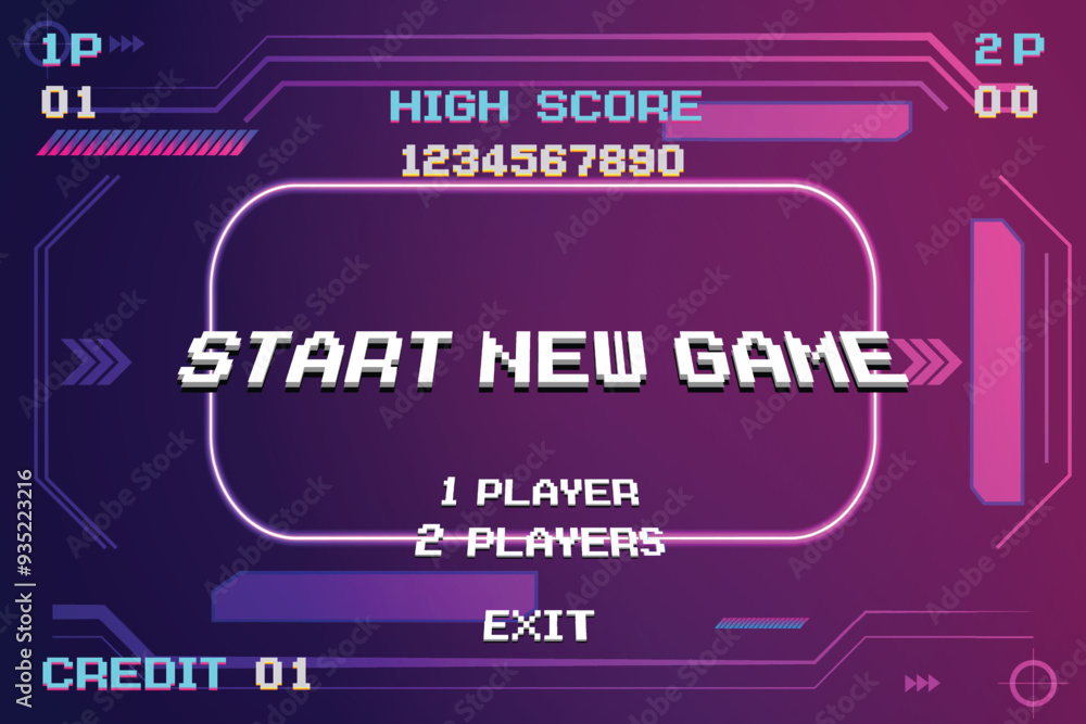 Start new game. Retro Video Game Background, circuit technology ...