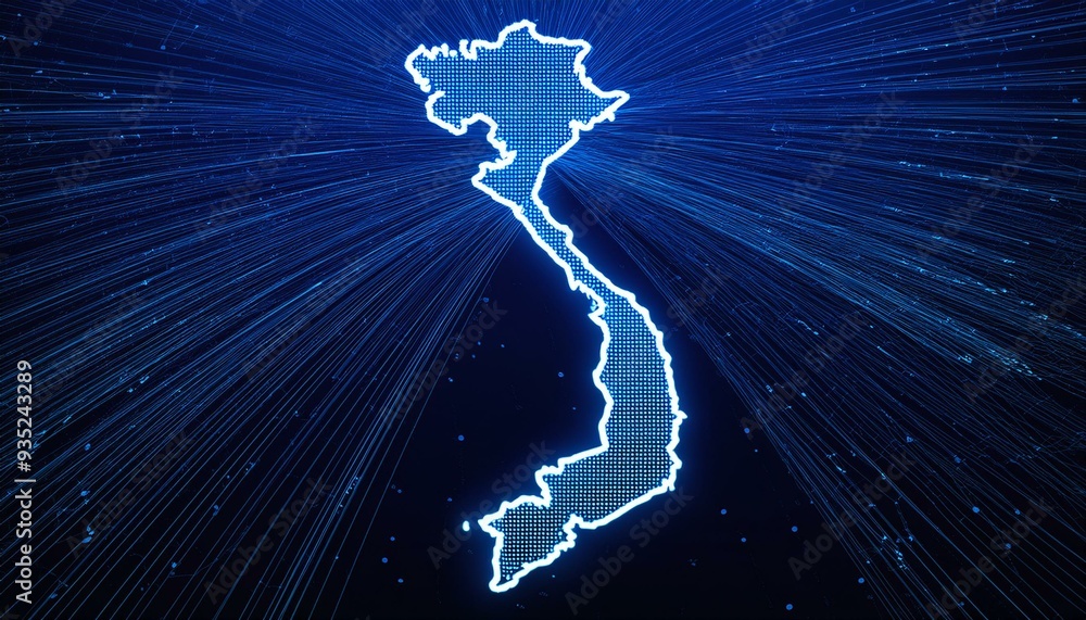 ภาพประกอบ Stock Digital map of Vietnam, concept of global network and ...