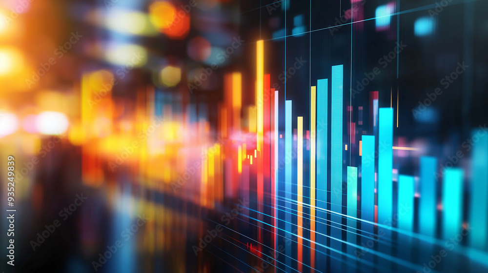 A vibrant bar graph with bars increasing in height over time ...