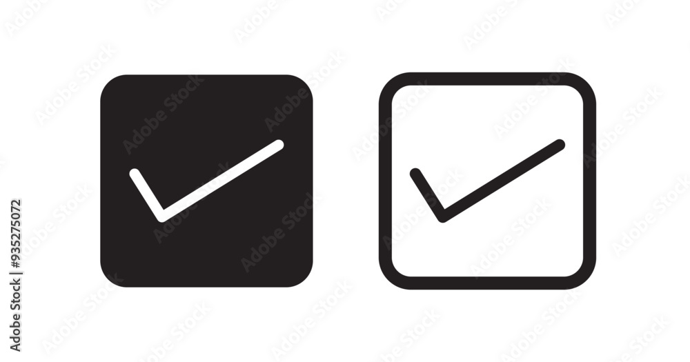 Check box icon with correct, accept checkmark icons tick box checked. Check mark icon symbols ...