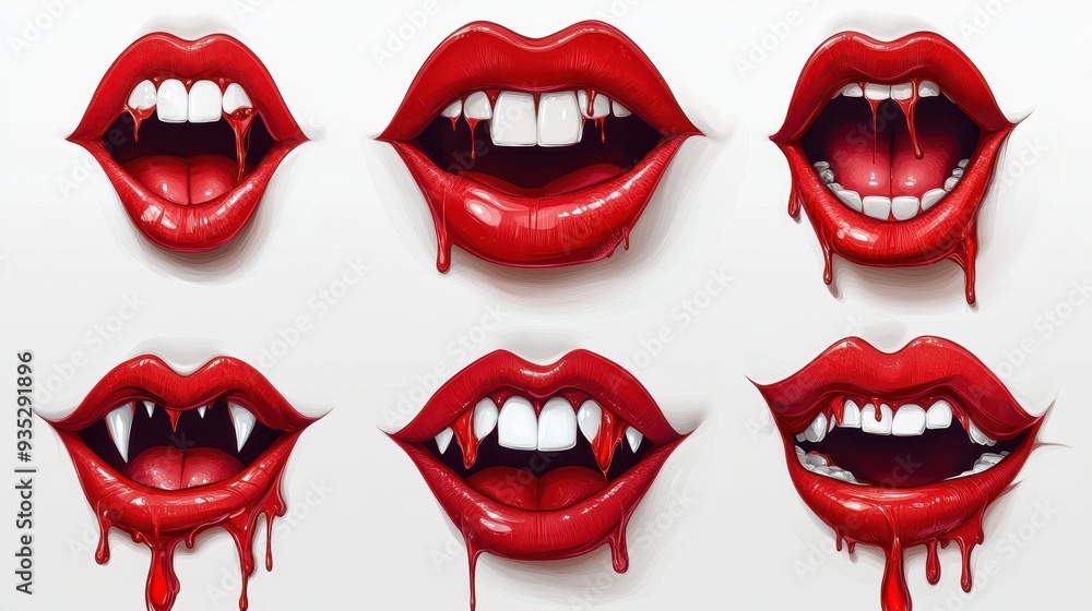 Set Of Sexy Vampire Mouths And Teeth Vector Set Of Halloween Horror