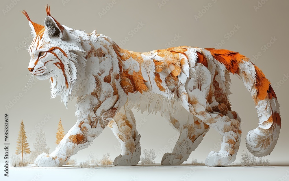 3D paper model of a lynx with pastel brown cream a 0085 animal, dragon ...
