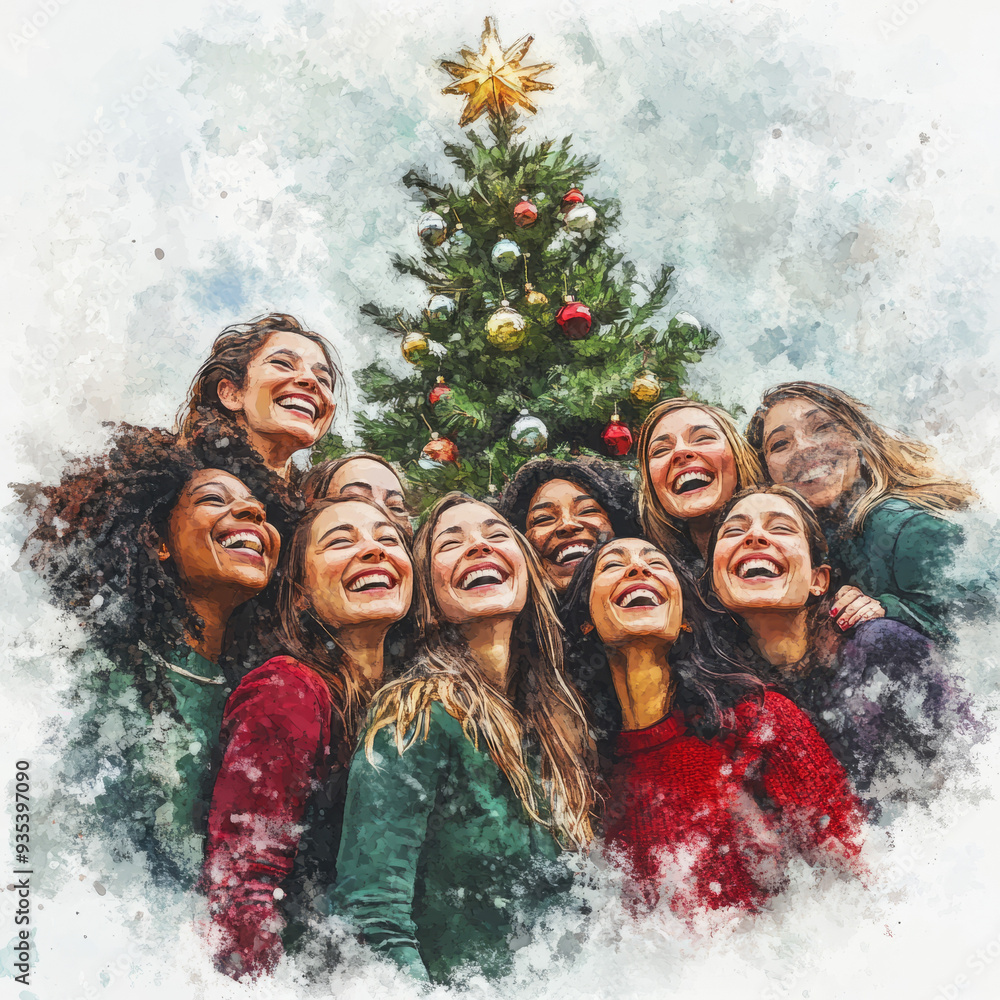 Happy group of diverse multi-racial, multi-ethnic young women friends ...