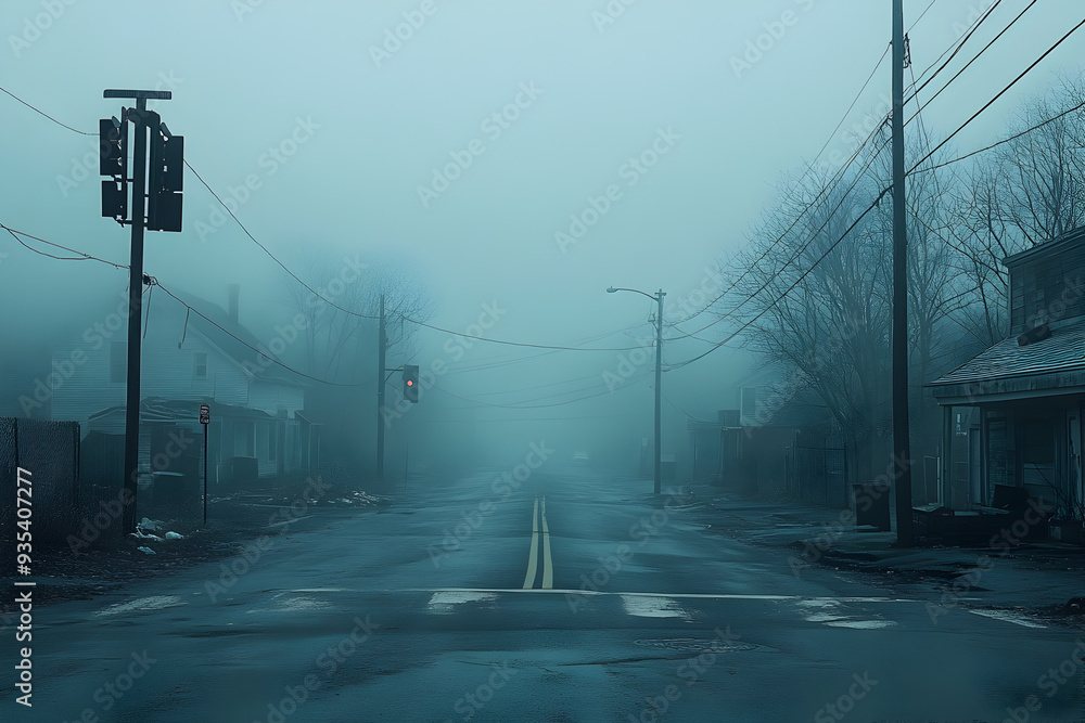 Mysterious Fog Enveloping an Abandoned Street, an unsettling atmosphere ...