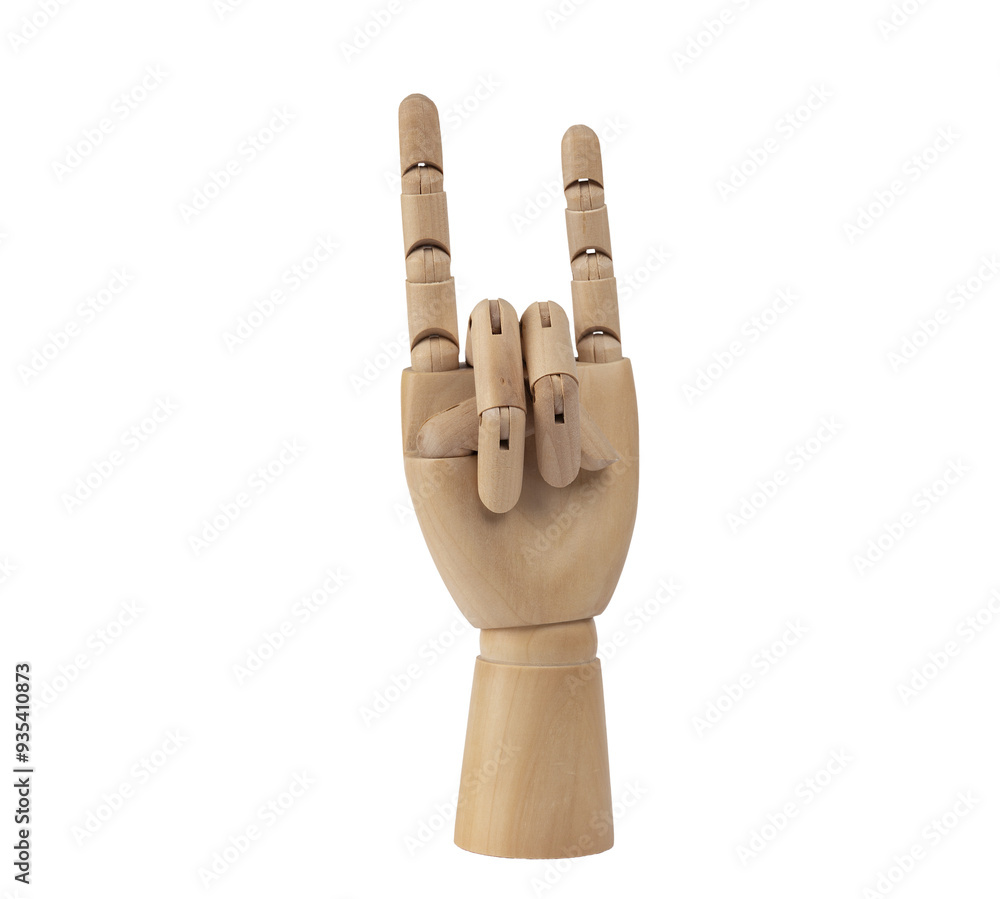 Wooden hand making the rock symbol. PNG Transparent background. Concept ...