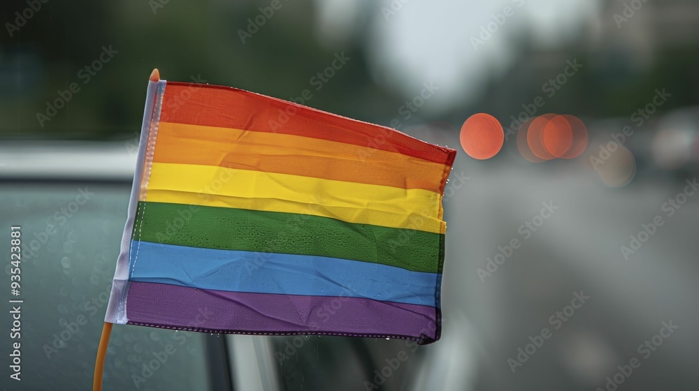 Waving a pride flag from a car window, a joyful and liberating ...
