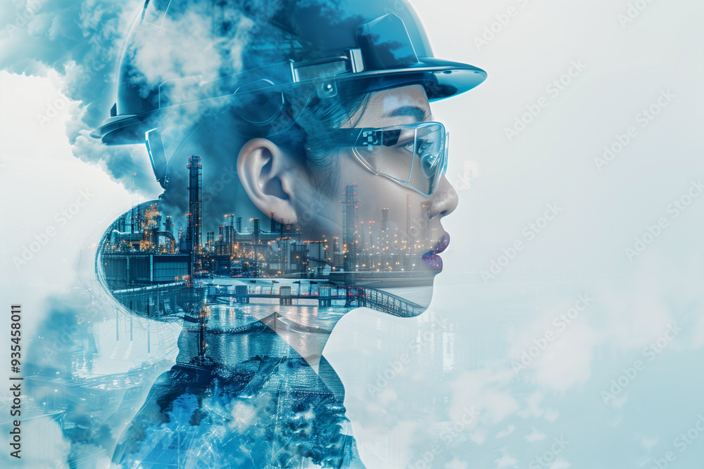 Double exposure movie poster featuring an Asian female construction ...